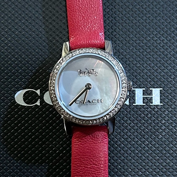 Coach | Accessories | Coach Audrey Watch With 22mm White Pearl Face Red ...